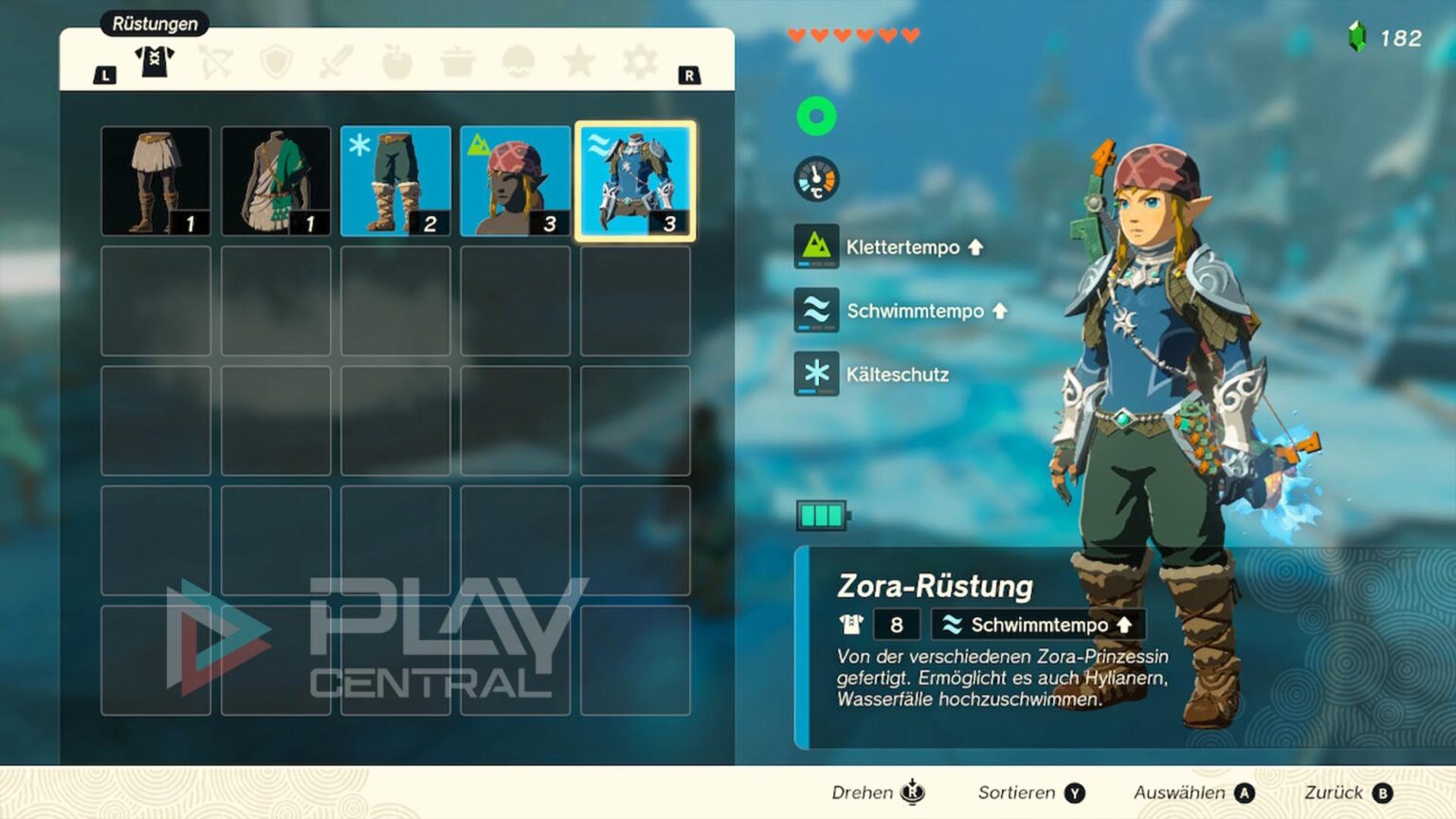 Zora-Rüstung, Helm und Beinschutz finden in Zelda: Tears of the Kingdom